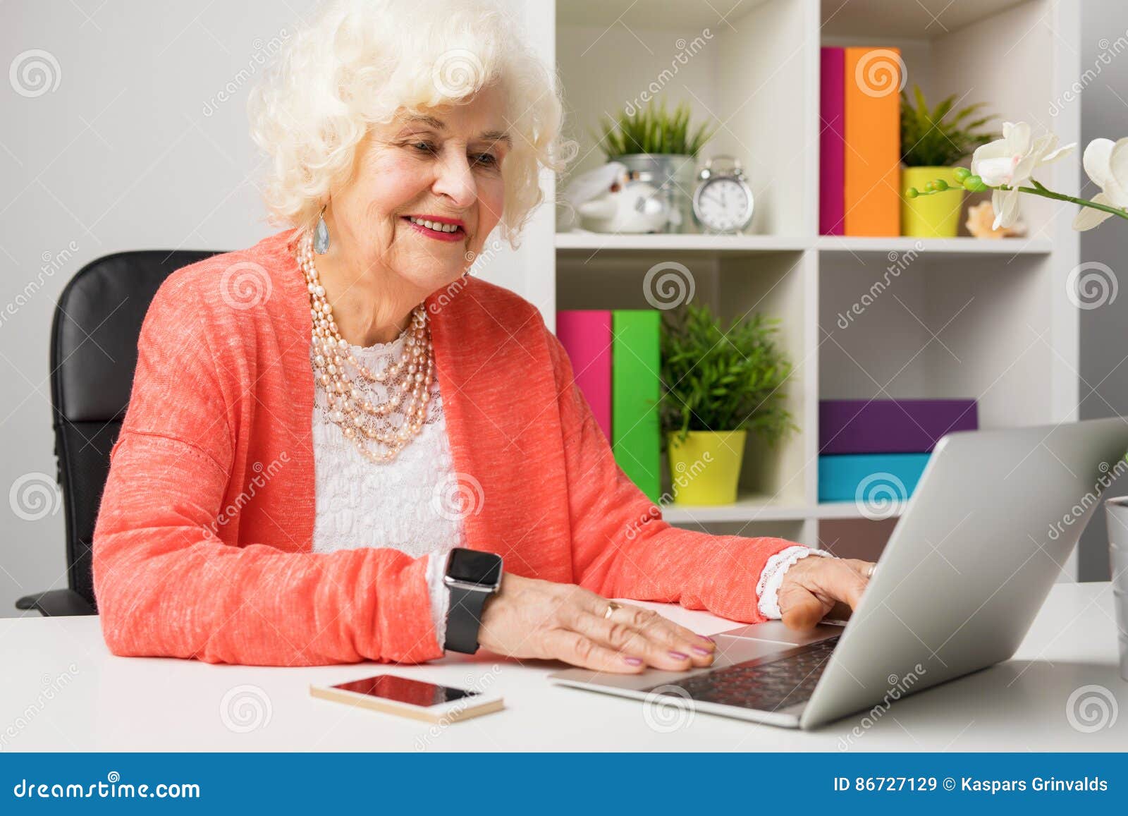 Senior Working at the Office Stock Image - Image of iwatch, laptop ...