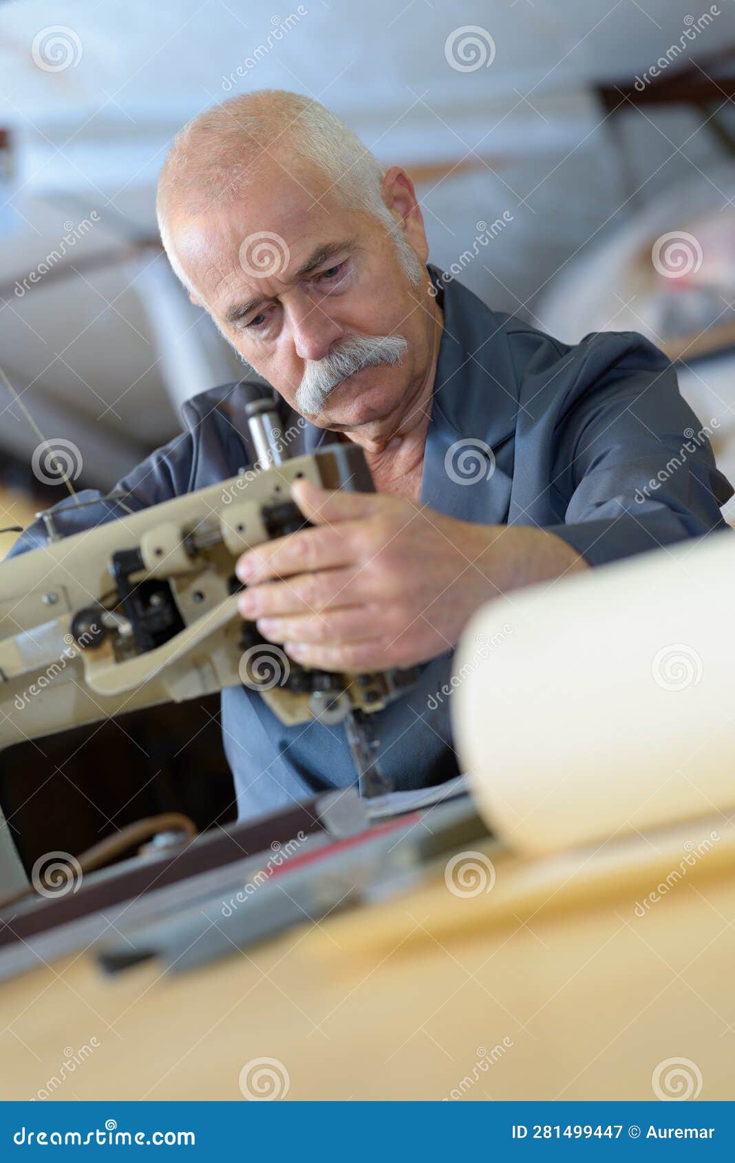 Senior Workman Sewing with Stitch Lathe Stock Image - Image of sewing ...