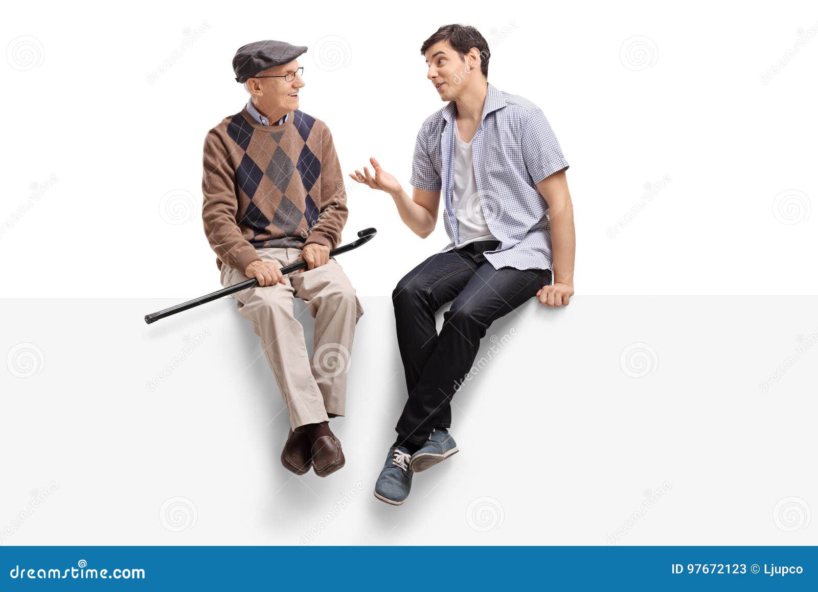 Senior and a Young Man Sitting on a Panel and Talking Stock Image - Image of elderly, blank ...