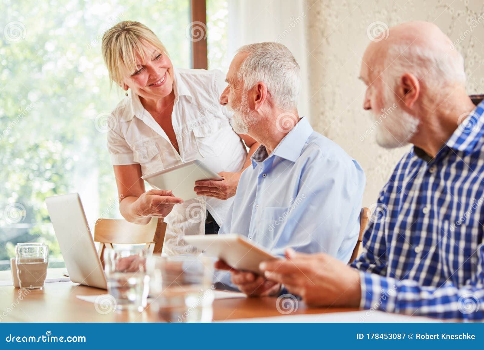 Seniors at Computer Class with Tablet Computer Stock Image - Image of ...