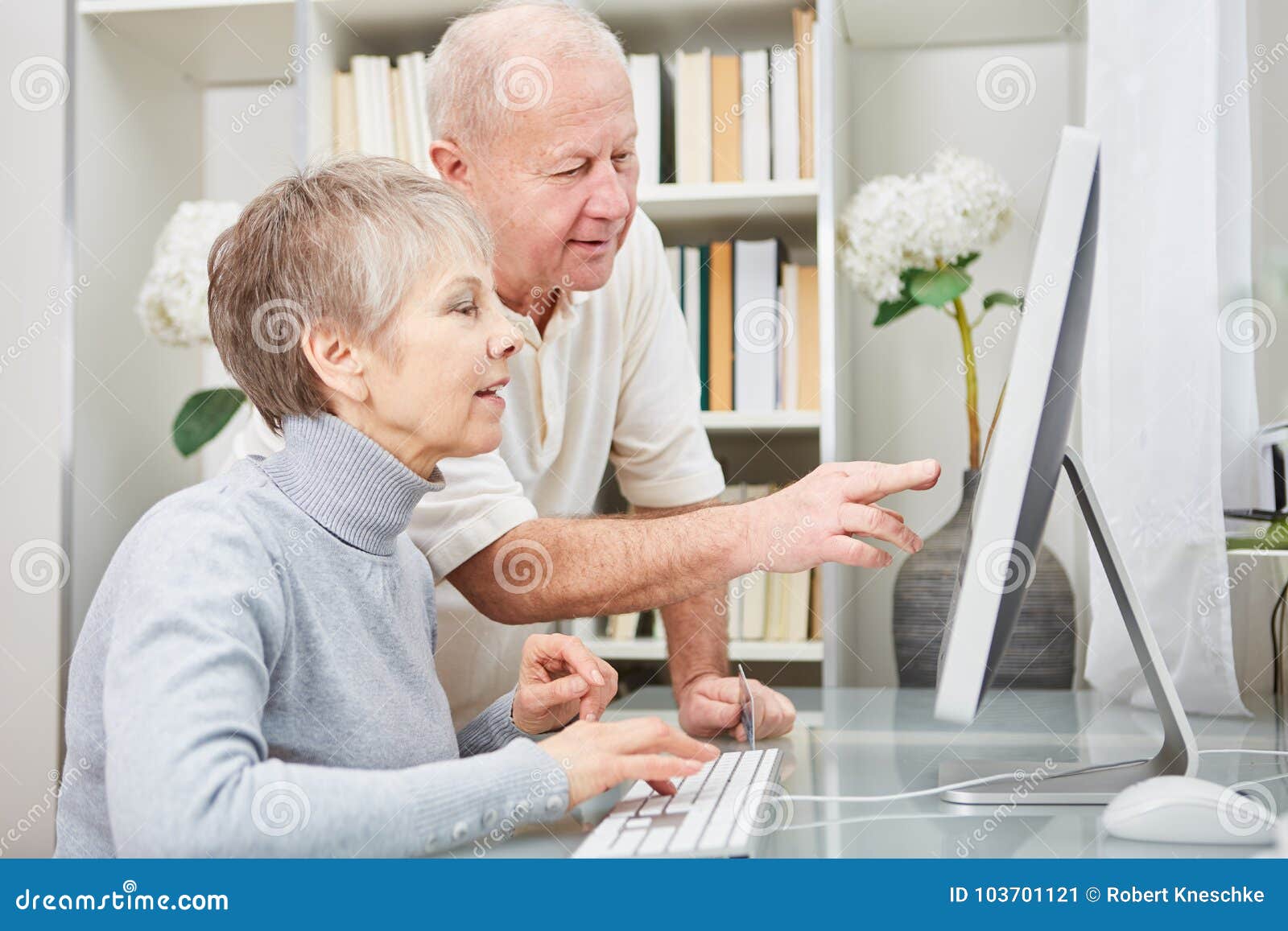 Seniors with Computer Learn about Internet Stock Image - Image of ...