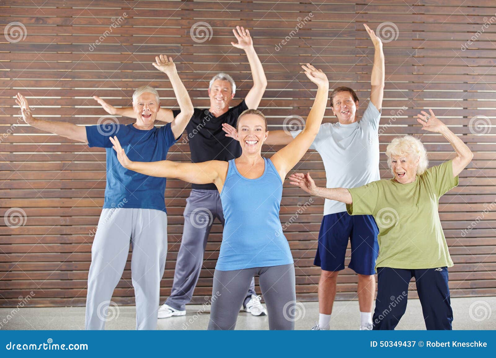 Seniors Dancing and Exercising in Gym Stock Image - Image of back ...
