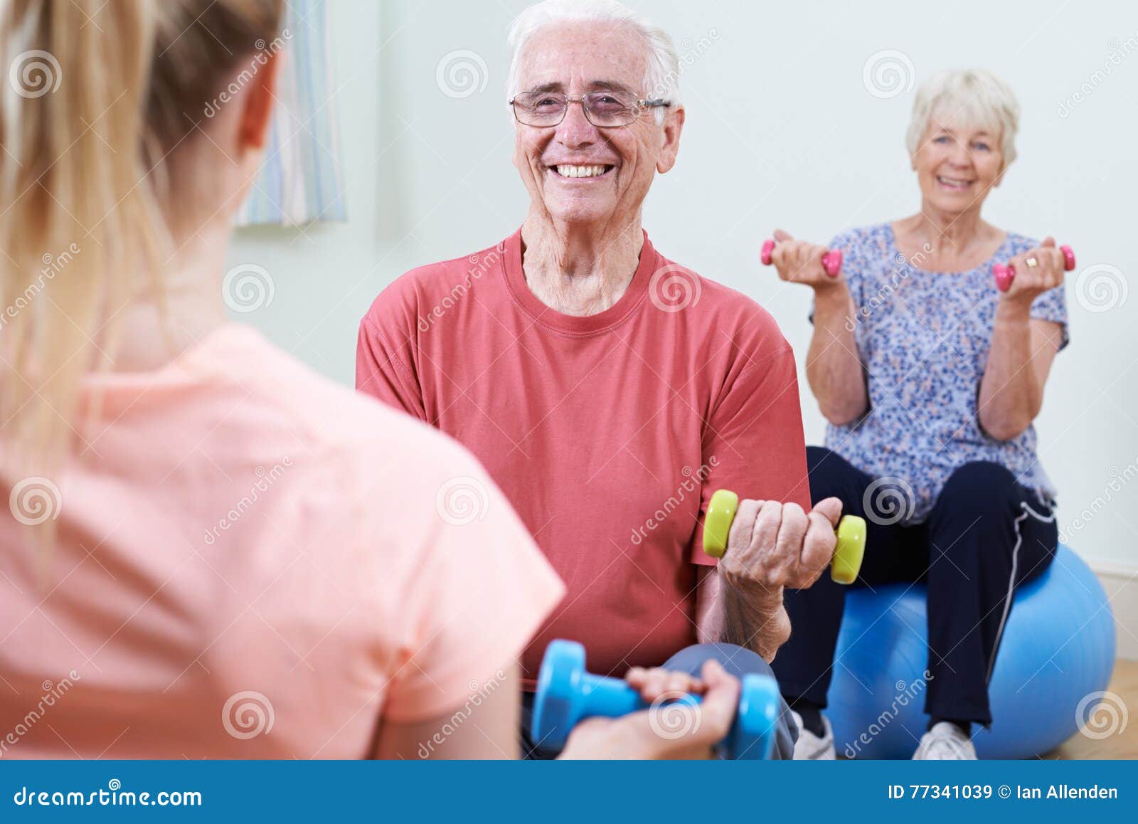 Seniors at Fitness Class with Instructor Stock Image - Image of active ...