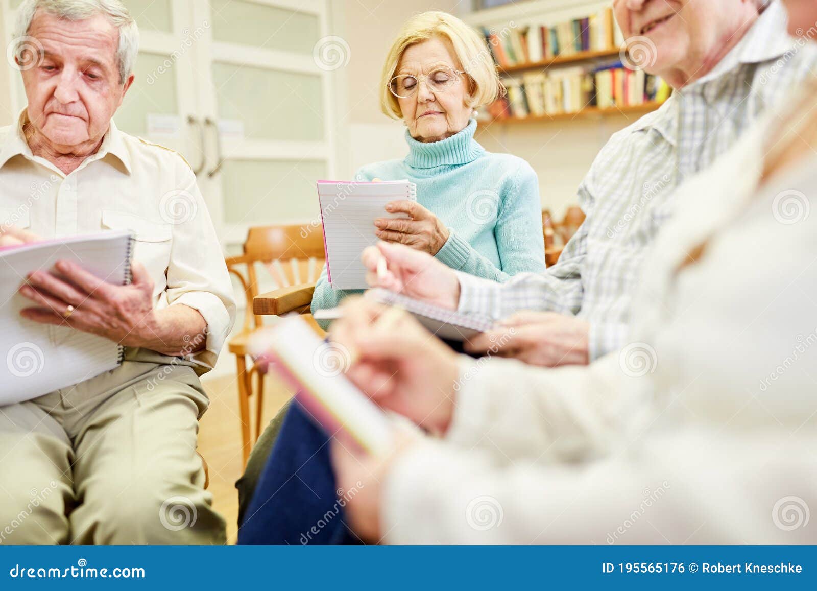 Seniors Group with Writing Pad or Drawing Pad Stock Photo - Image of ...