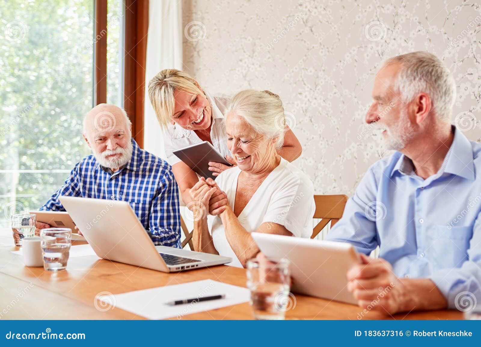 Seniors are Happy about Help in the Computer Course Stock Photo - Image ...