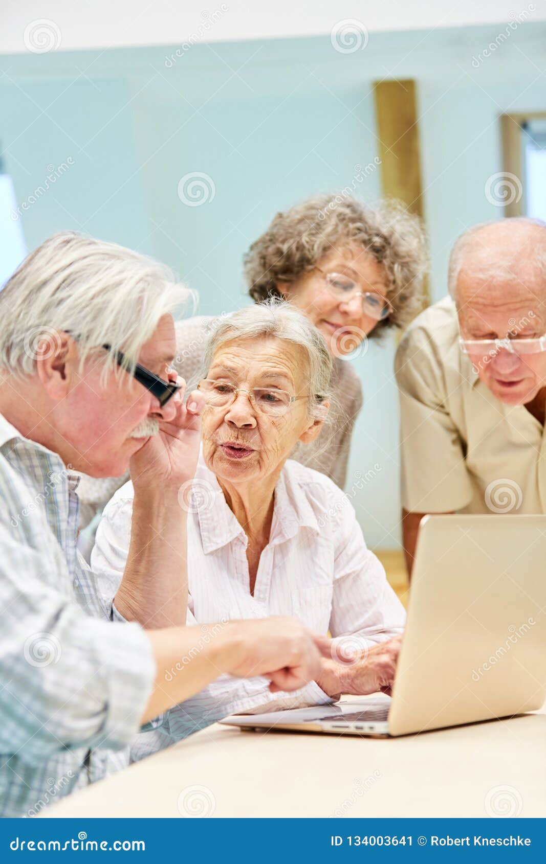 Seniors Learn Together at the Laptop PC Stock Image - Image of class ...