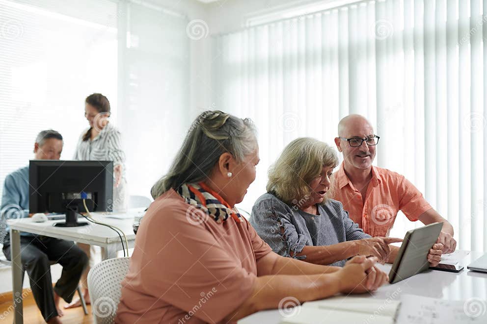 Seniors Learning Working on Tablet Stock Photo - Image of elderly ...