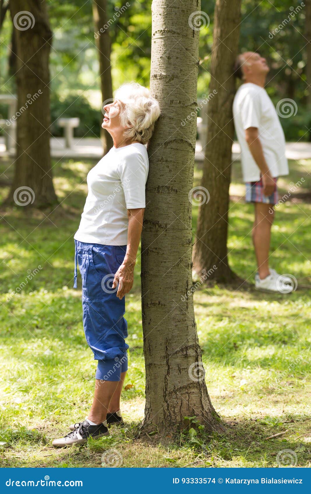 Seniors Relaxing beside Trees Stock Photo - Image of sport, elderly ...