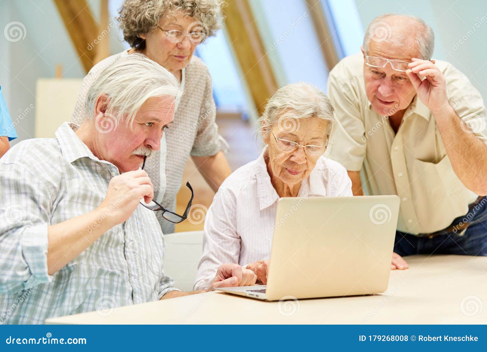 Seniors in Retirement Home in a Computer Course Stock Photo - Image of ...