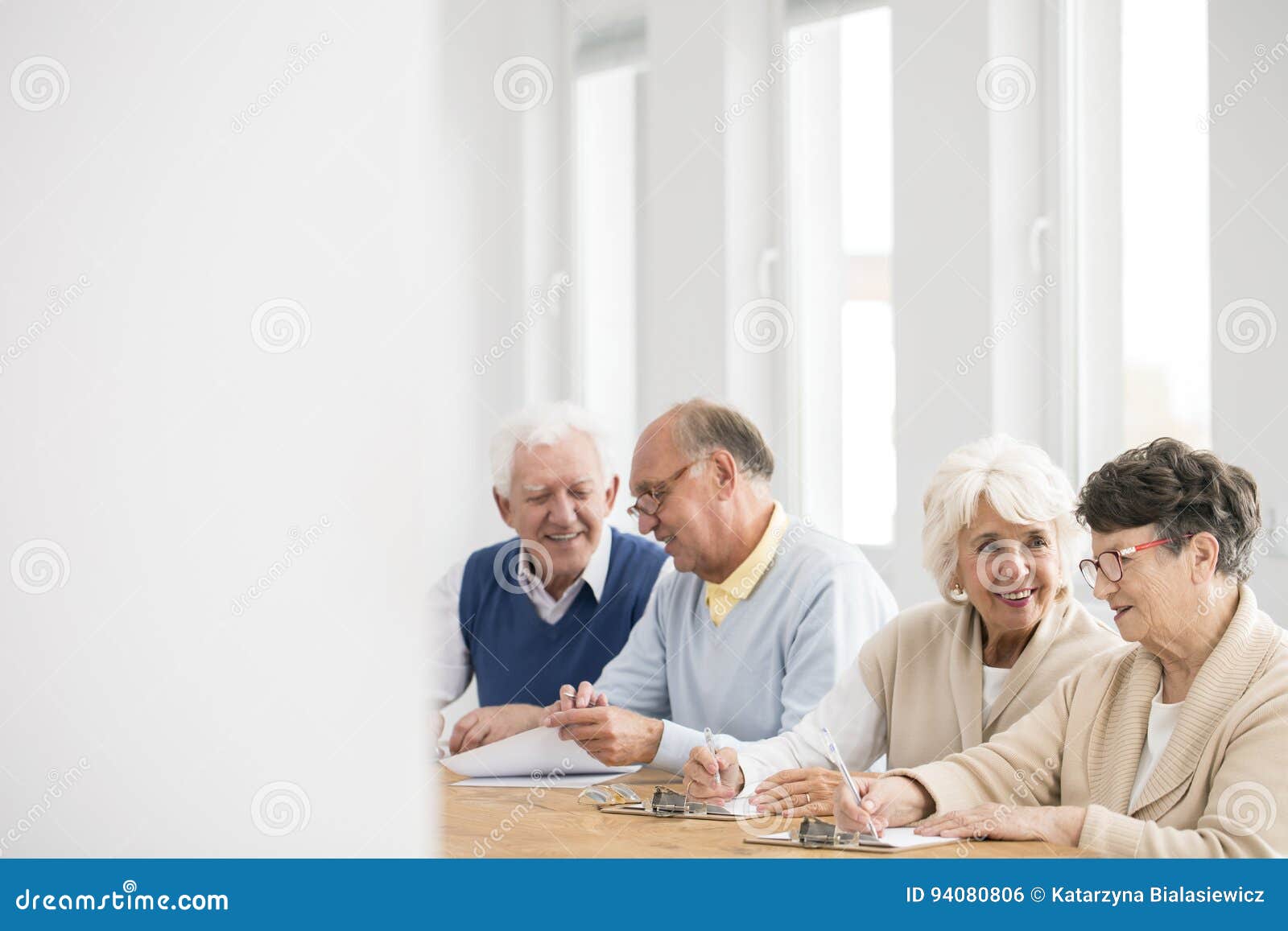 Seniors Talking during Break Stock Photo - Image of interior, concept ...