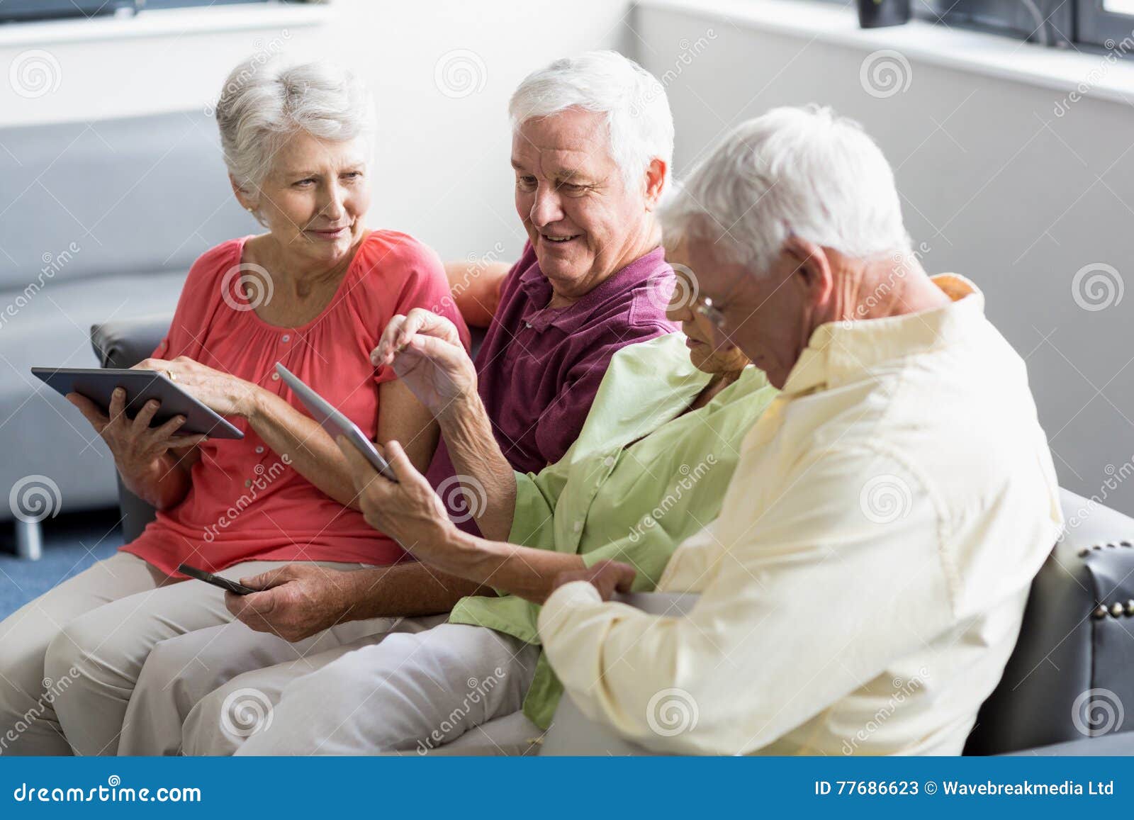 Seniors using tablets stock image. Image of coach, computer - 77686623