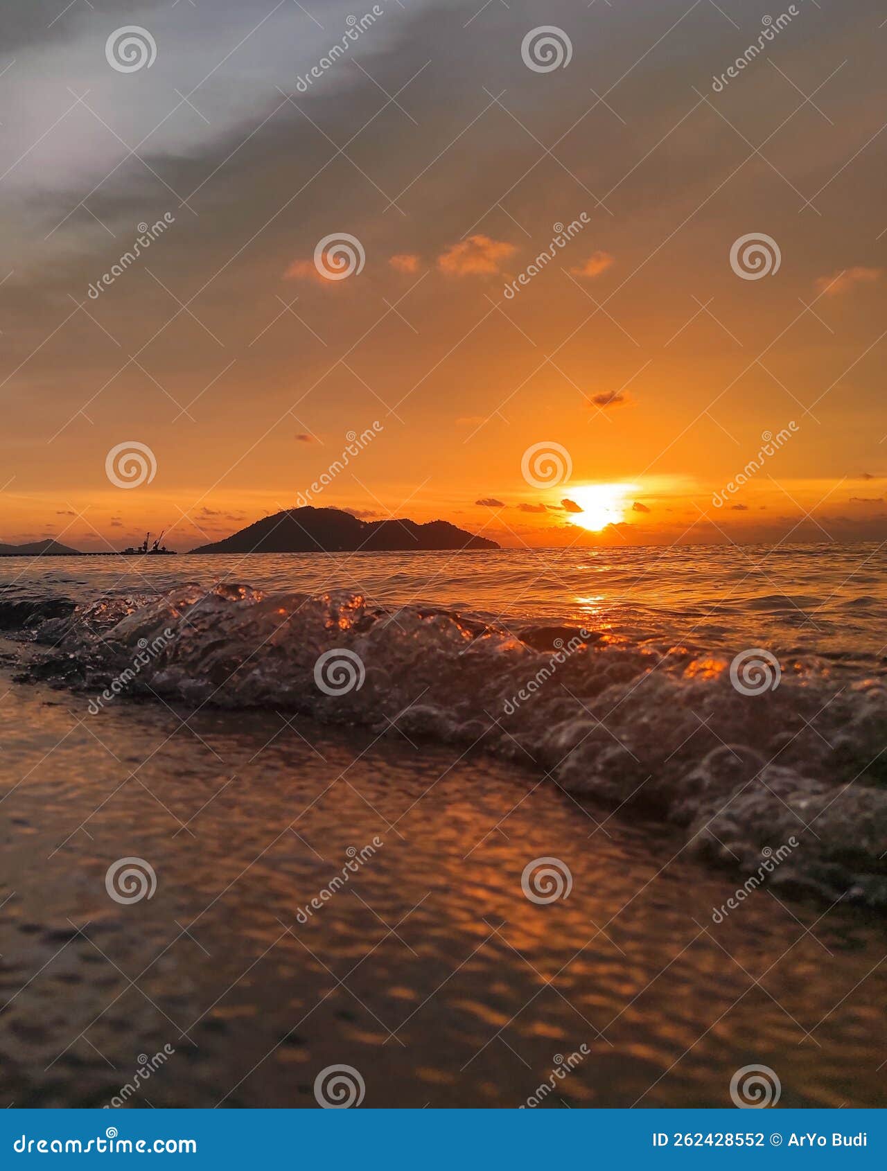 Senja Sunset on the Beach with a Beautiful Wave Ocean Sky Orange Stock ...