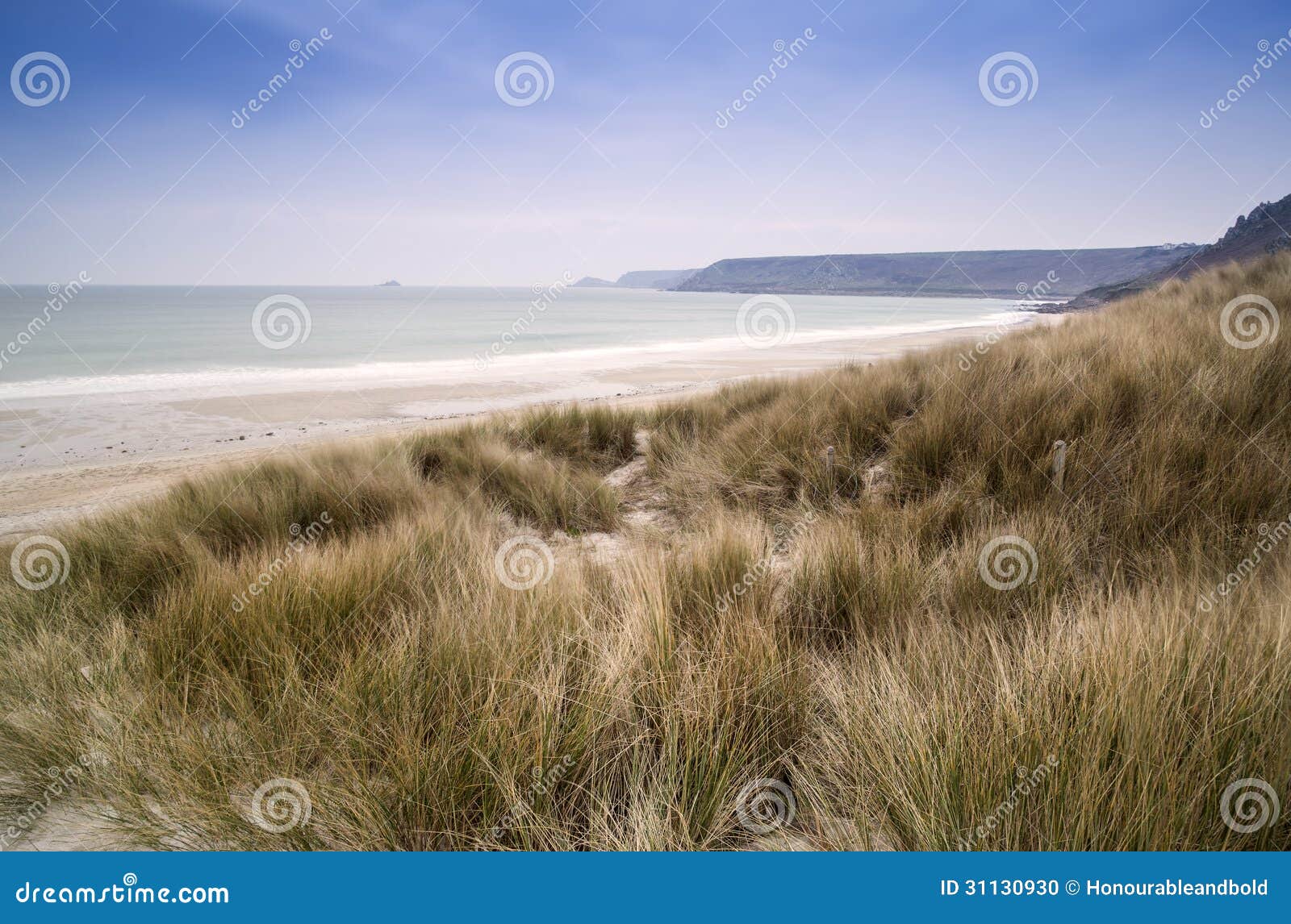Sennen Cove Beach and Sand Dunes before Sunset Cornwall Stock Photo ...