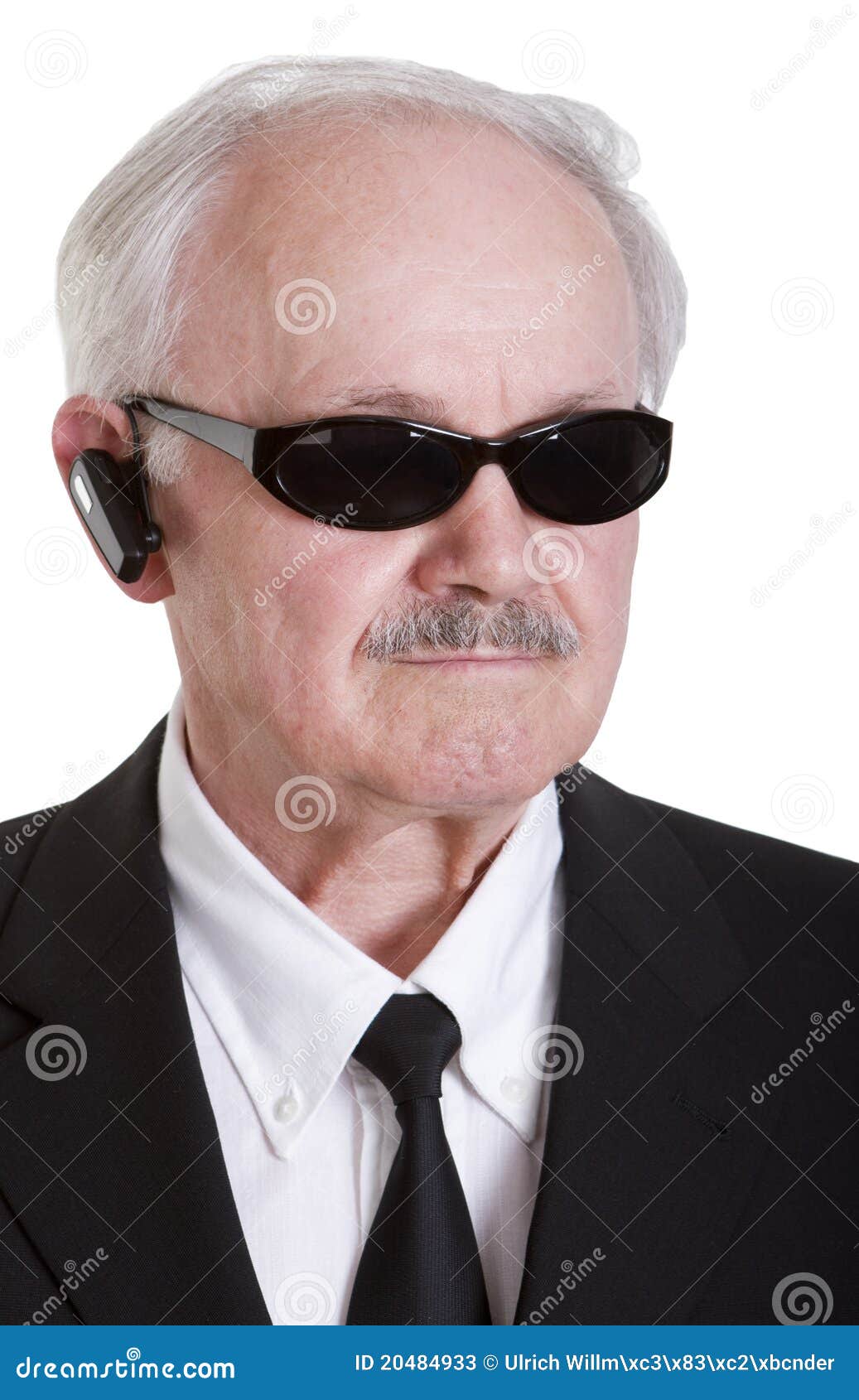Senoir Secret Agent with Headset Stock Image - Image of black, look ...
