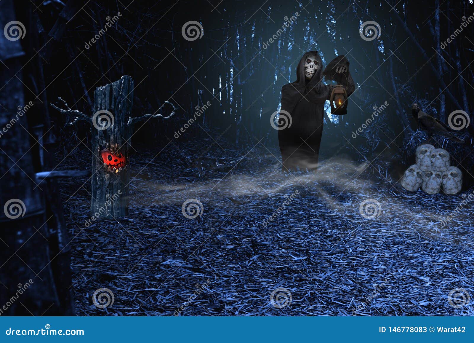 Sensenmann Im Wald, Halloween-Tag, Geistmarionette Stock Abbildung ...