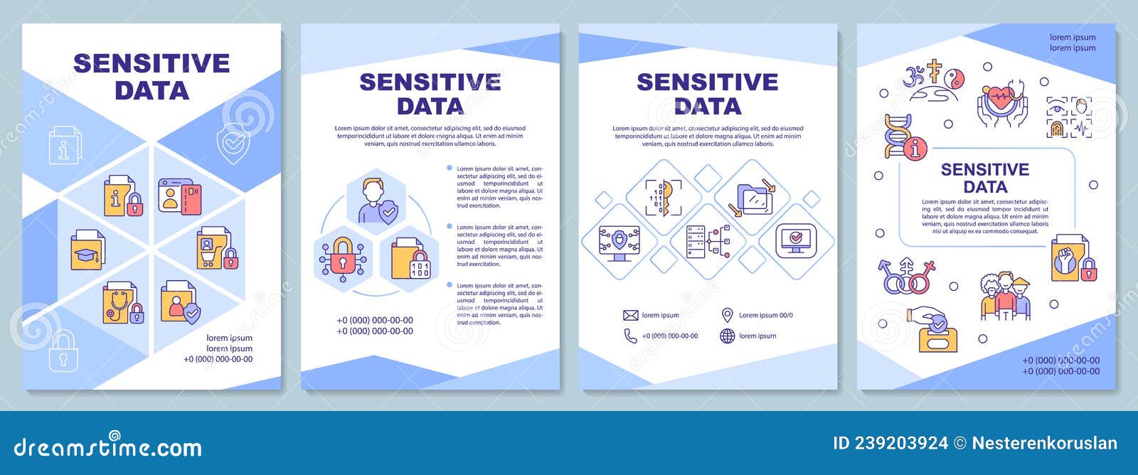 Sensitive Data Blue Brochure Template Stock Vector - Illustration of ...