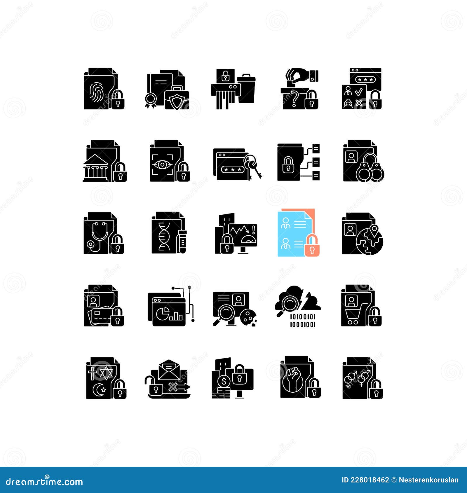 Sensitive Information Types Black Glyph Icons Set on White Space Stock ...
