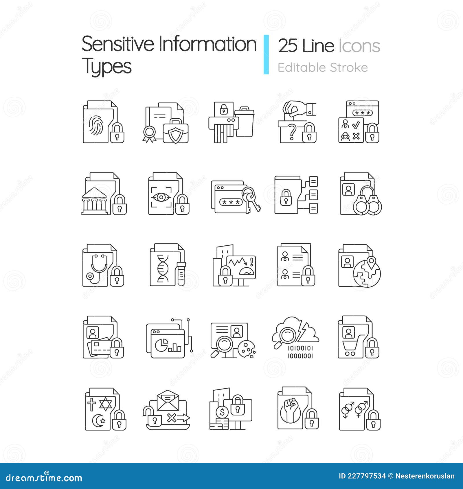 Sensitive Information Types Linear Icons Set Stock Vector ... Sensitive Information Types Linear Icons Set Stock Vector ...