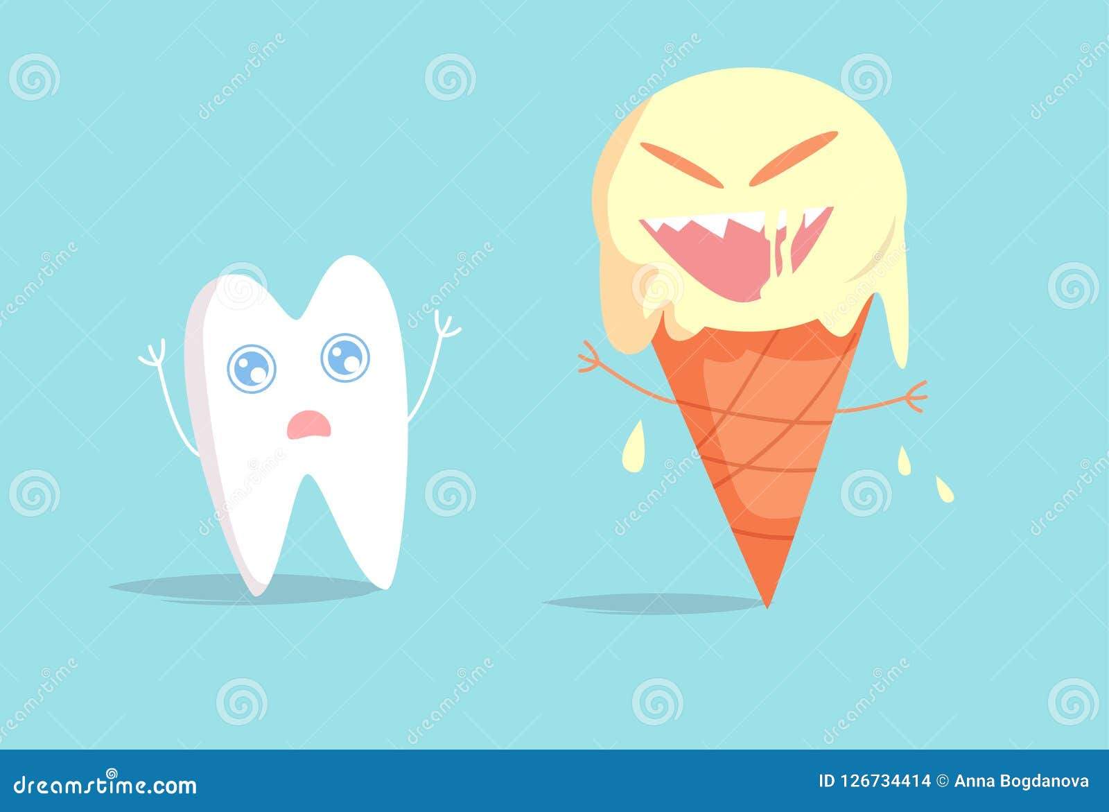 Sensitive Tooth is Afraid of Sweet Ice Cream Vector. Cartoon Stock ...