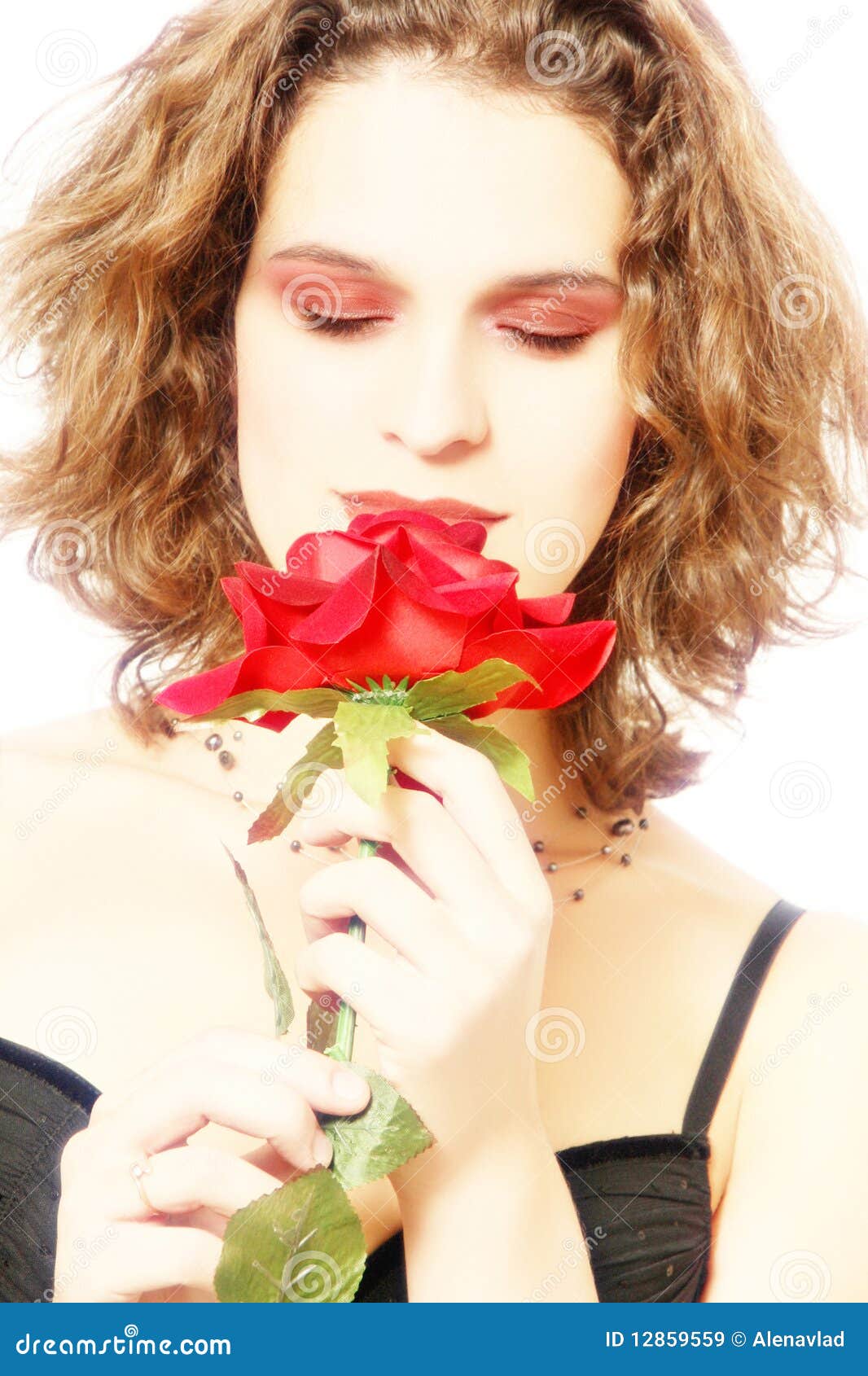Sensitive Woman with Red Rose in High-key Stock Image - Image of lady ...