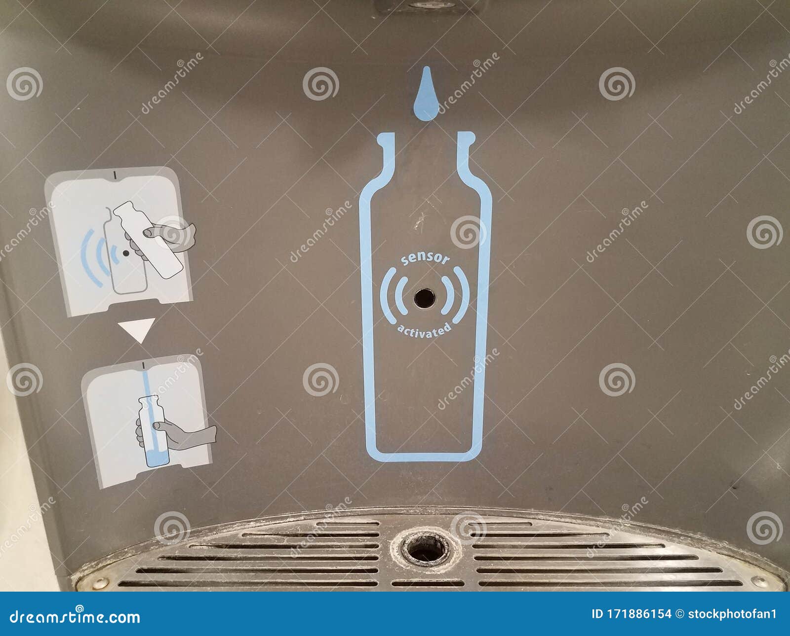 Sensor Activated Sign on Water Bottle Refill on Water Fountain Stock ...