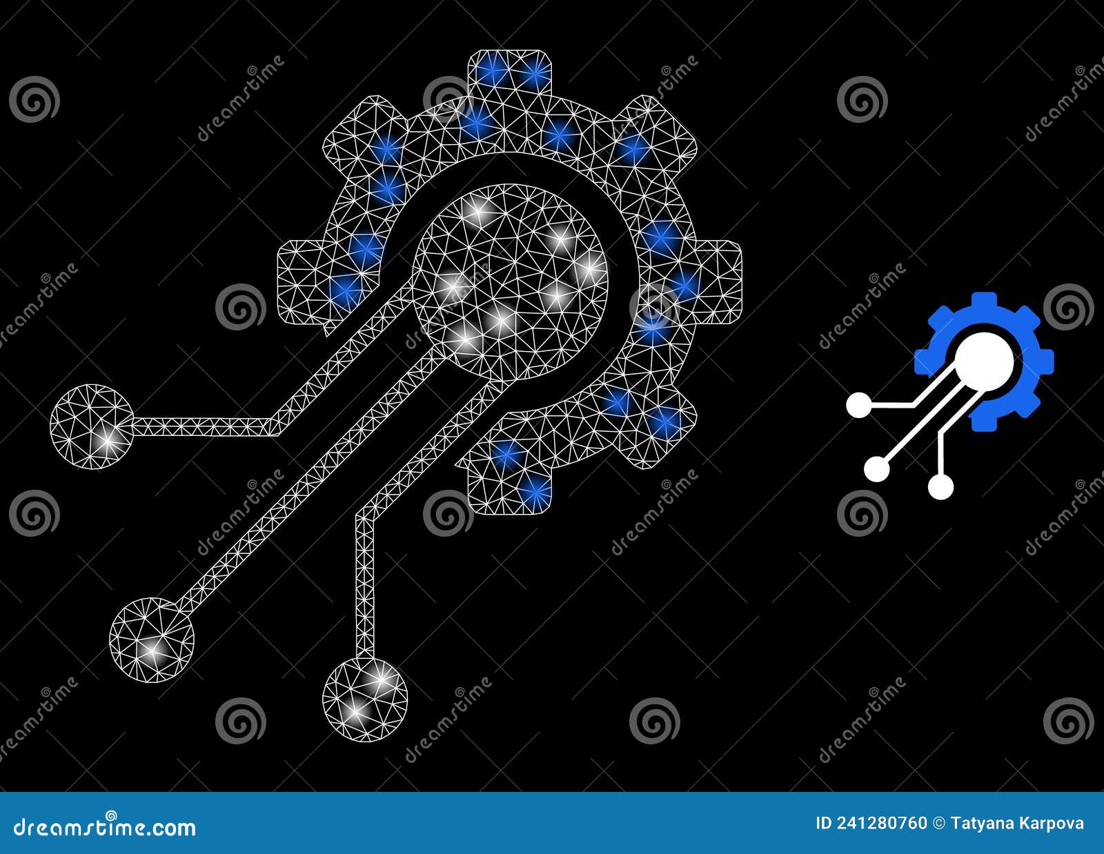 Sensor Cog Icon - Wire Frame Mesh with Constellation Nodes Stock Vector ...