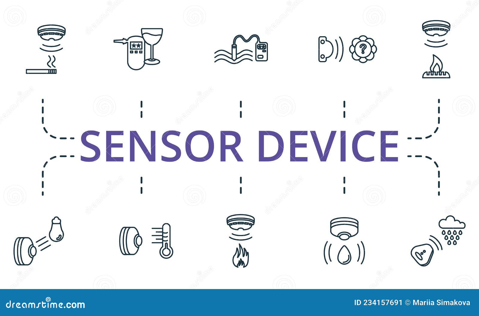Sensor Device Icon Set. Collection of Simple Elements Such As the Water ...