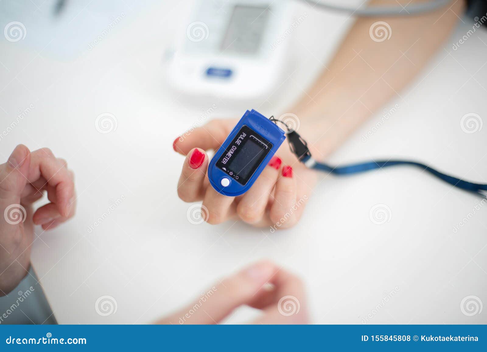 The Sensor Measuring the Pulse and Oxygen in the Blood on the Finger ...