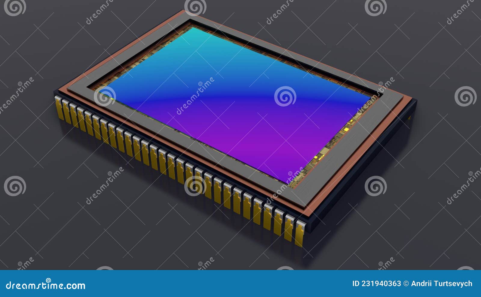 Sensor of Modern Digital Camera. Top Side View, Iridescent Matrix ...