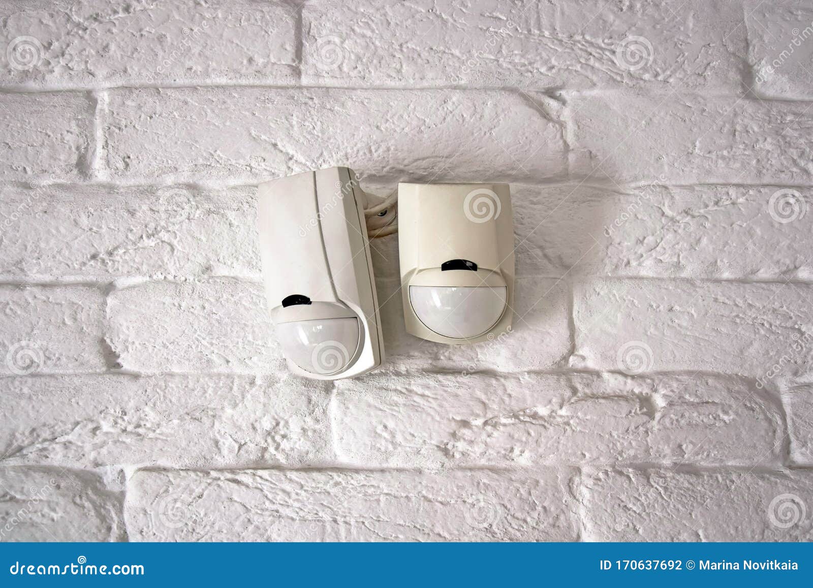 Two Sensors On The Wall Near The Window In The Office Room. Glass Break ...