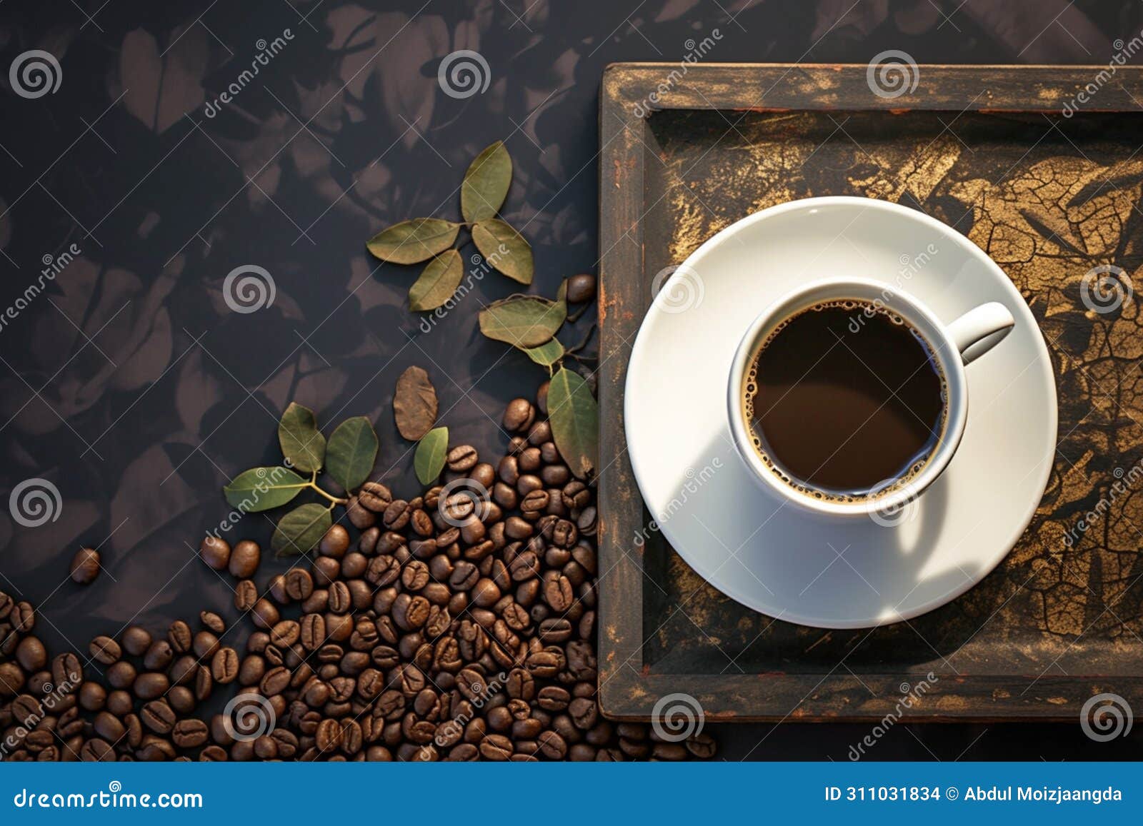 Sensory Delight Coffee Cup And Beans On A Mysterious Backdrop Stock ...