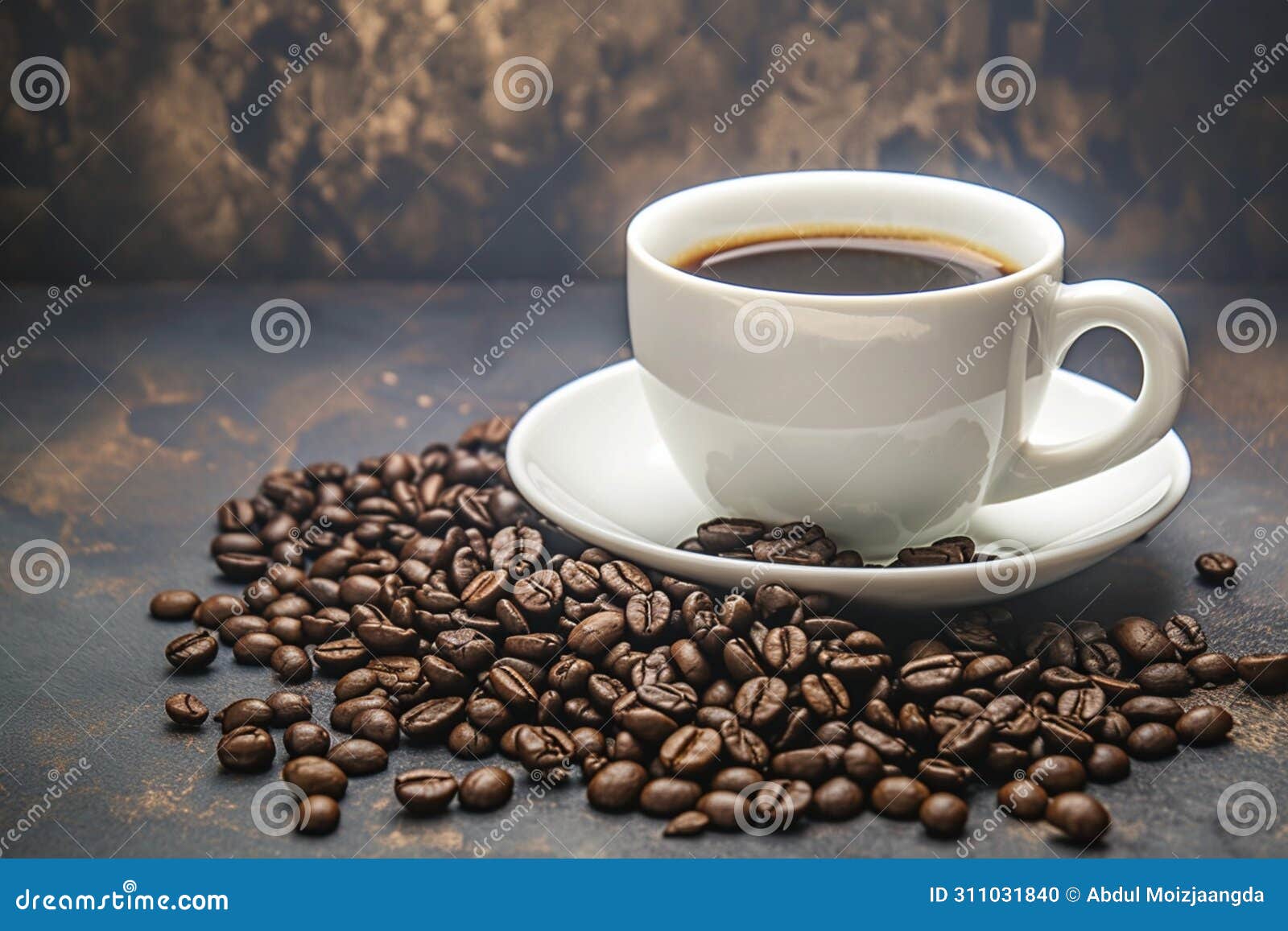 Sensory Delight Coffee Cup And Beans On A Mysterious Backdrop Stock ...