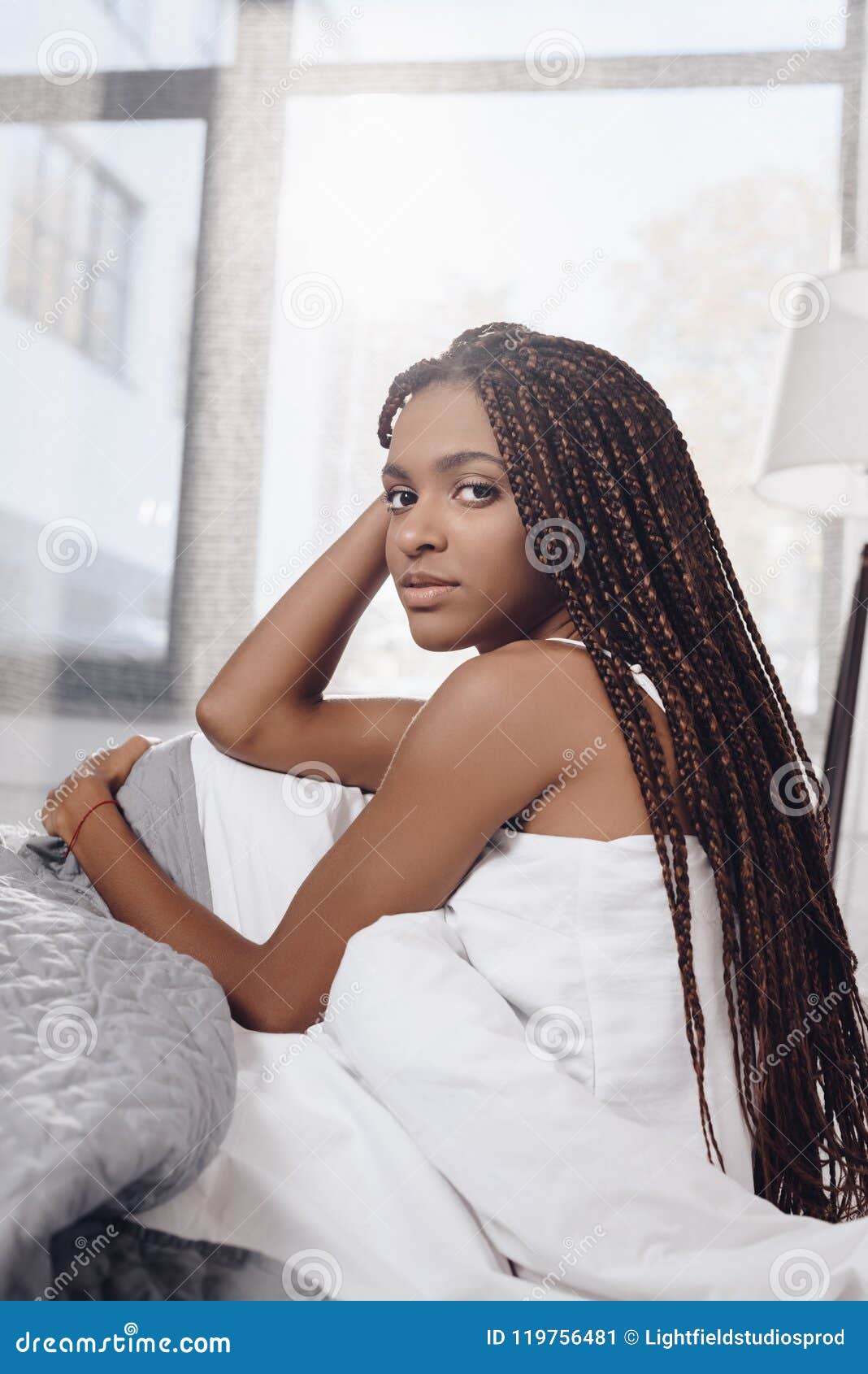Sensual African American Woman Sitting In Bed Stock Image Image Of