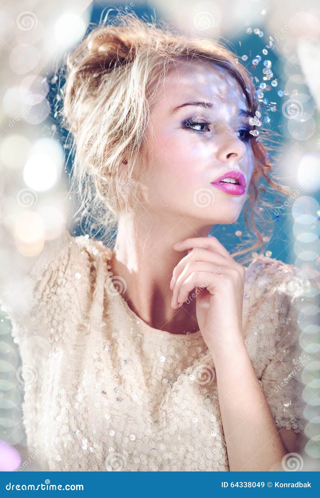 Sensual Blond Woman with Glimmering Sequins Stock Image - Image of lips ...