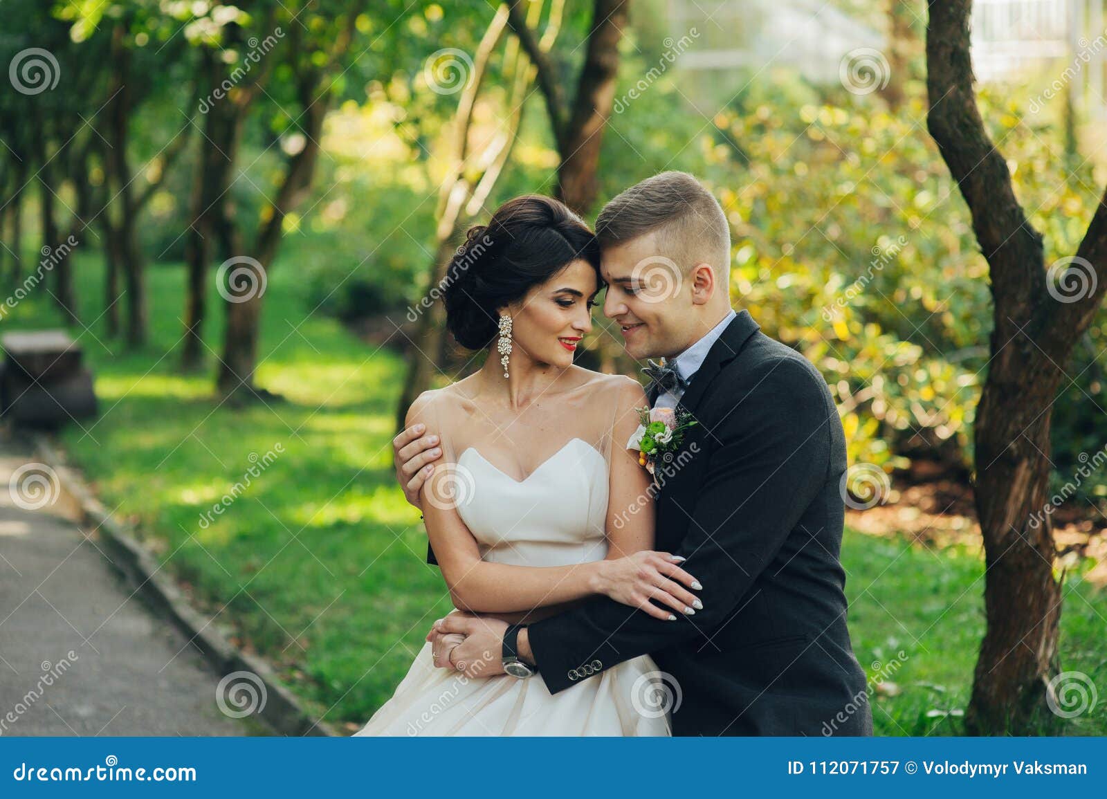Sensual Couple Portrait Romantic Newlywed Bride And Groom Huggi Stock