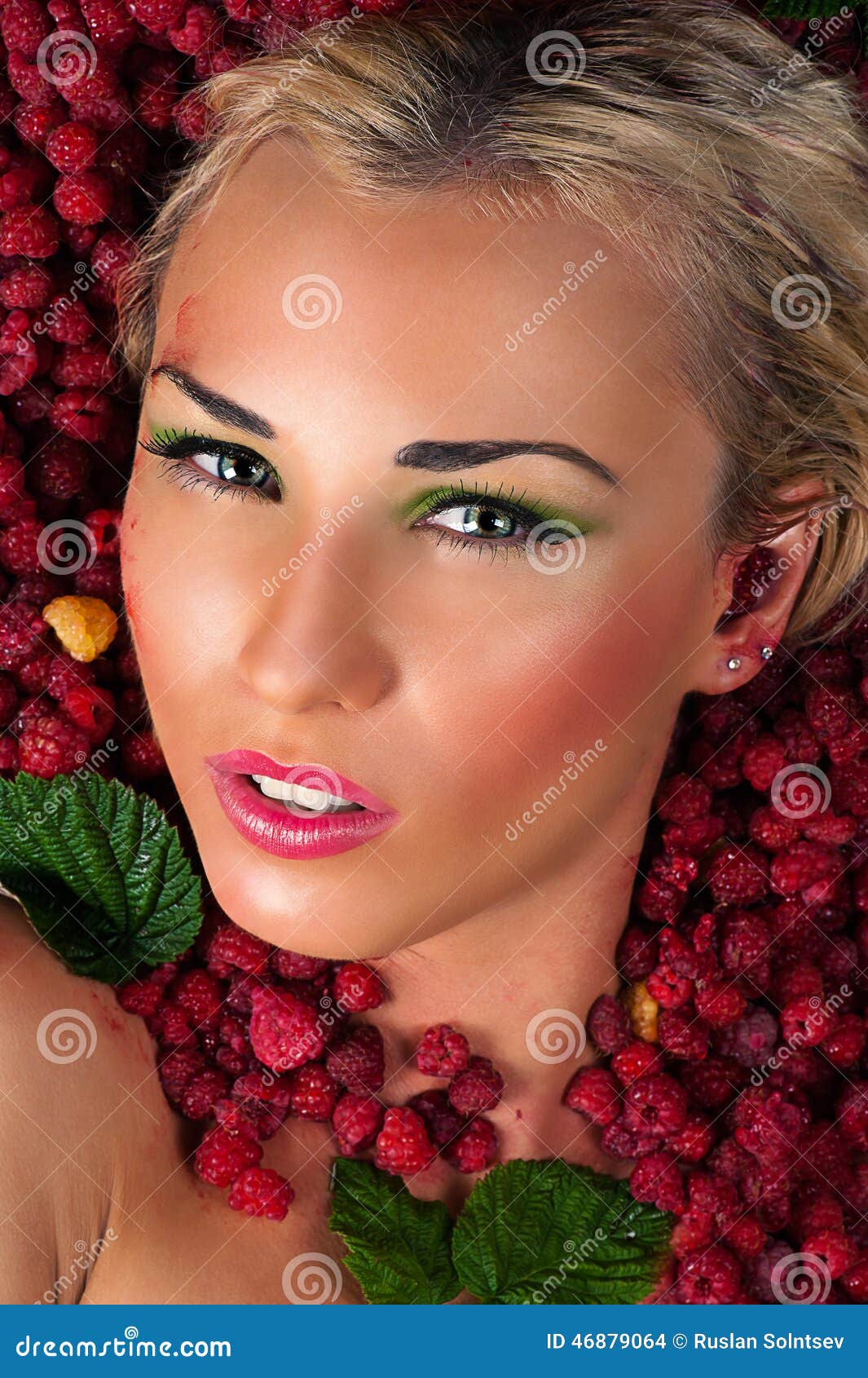 Sensual Female Face in Raspberries Stock Photo - Image of dessert, head ...
