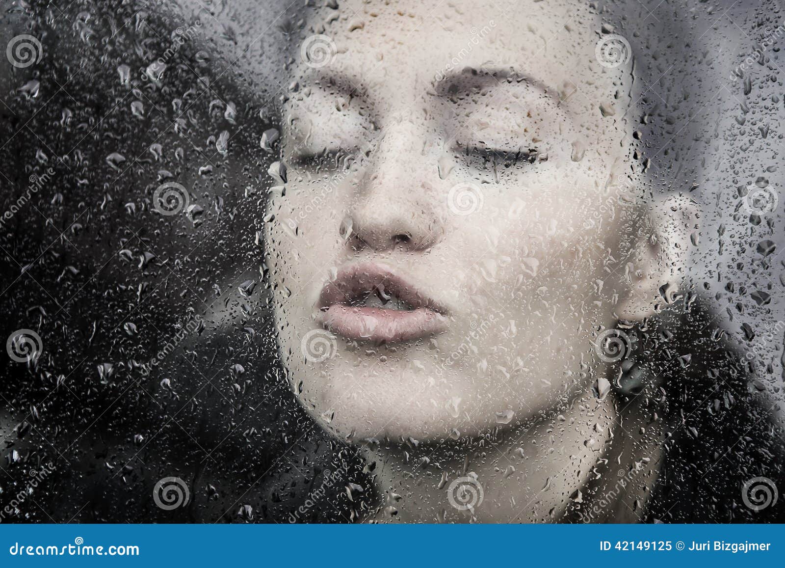Sensual Girl Behind Window In Rain Drops Stock Image Image Of Adult