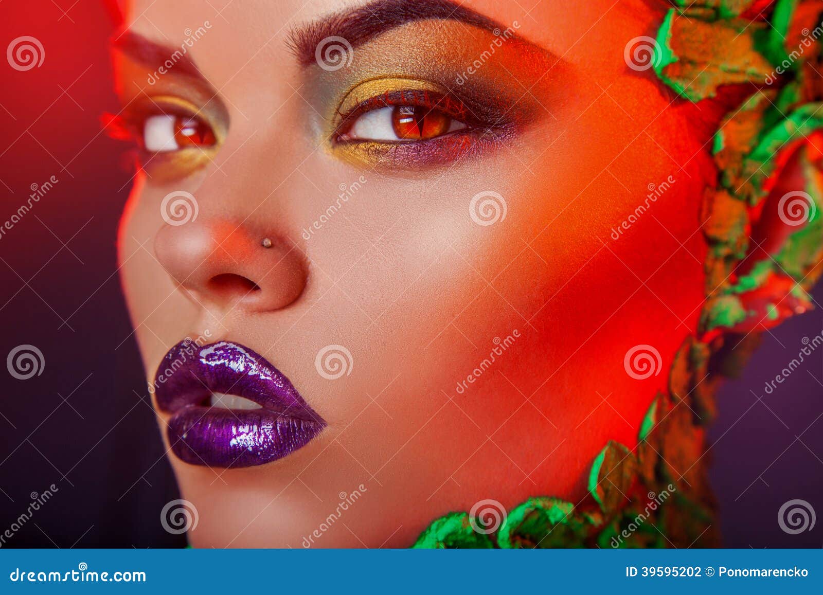 Sensual Girl with Creative Makeup in Red Lights Stock Photo - Image of ...