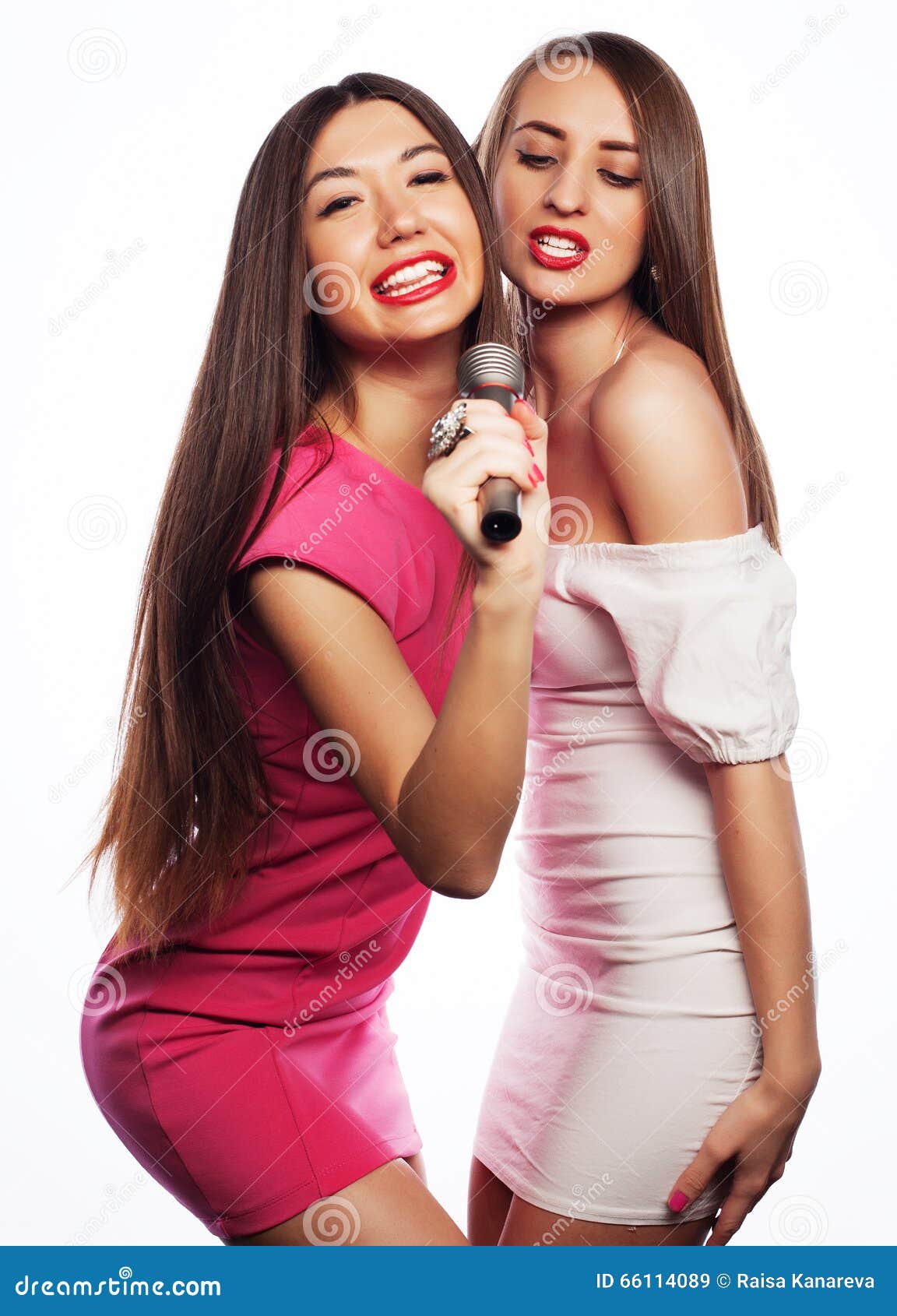 Sensual Girls Singing with Microphone Stock Image - Image of cute, hair ...