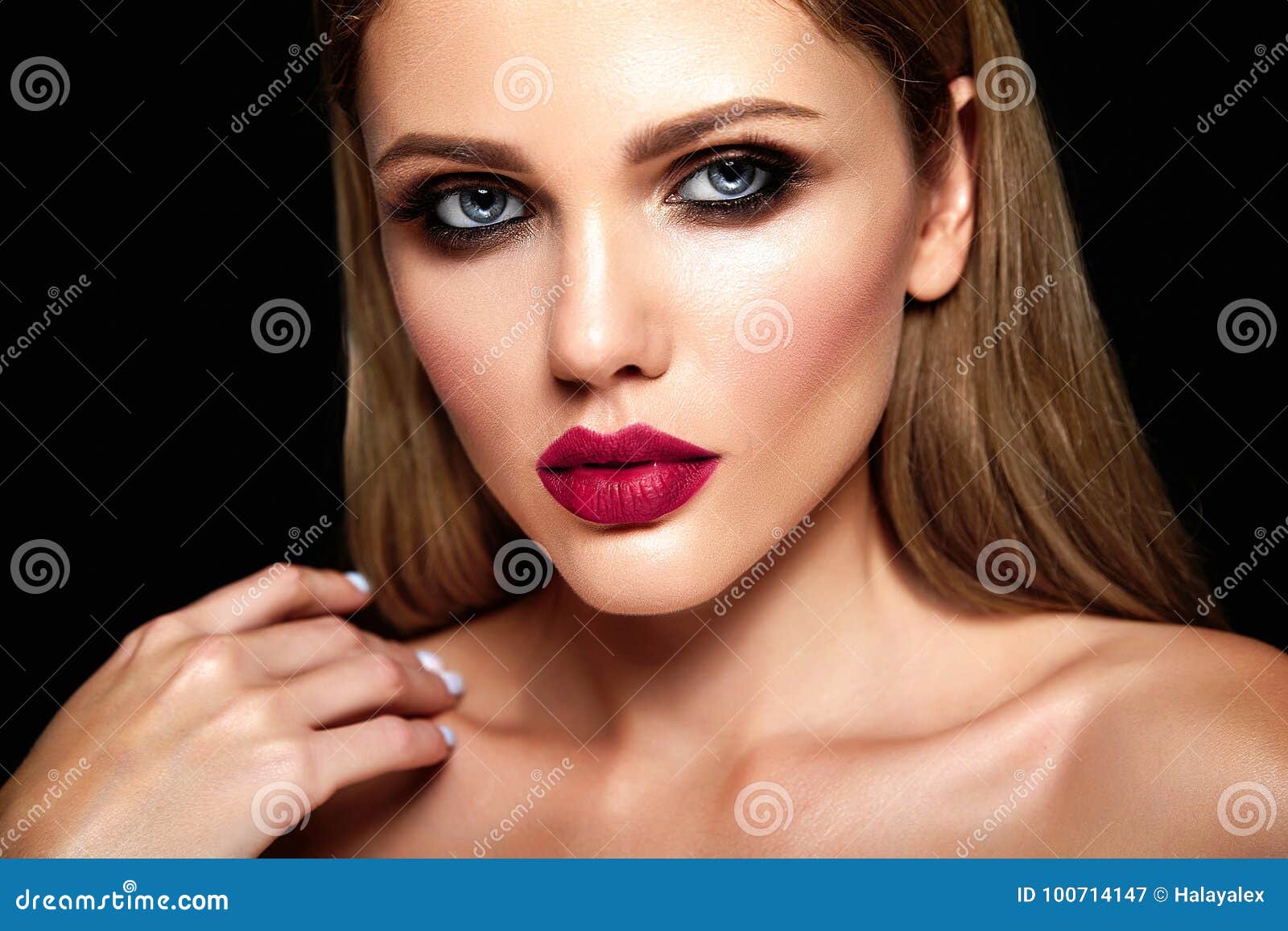 Portrait Of Beautiful Woman Model With Makeup And Clean Healthy Skin