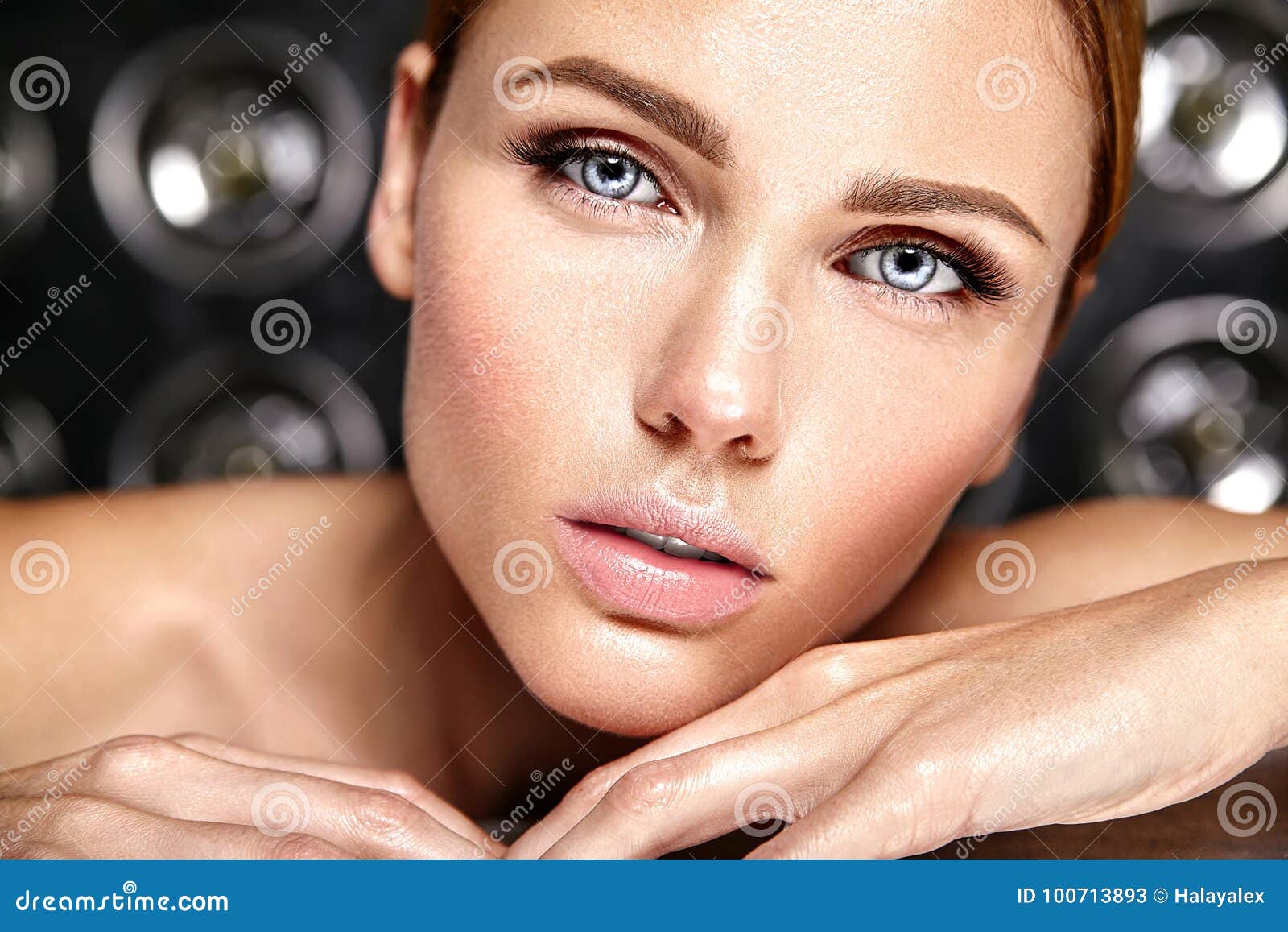 Portrait Of Beautiful Woman Model With Makeup And Clean Healthy Skin
