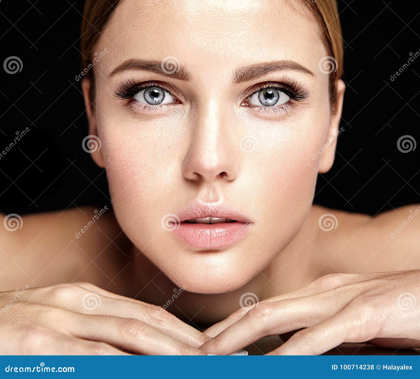 Portrait Of Beautiful Woman Model With Makeup And Clean Healthy Skin