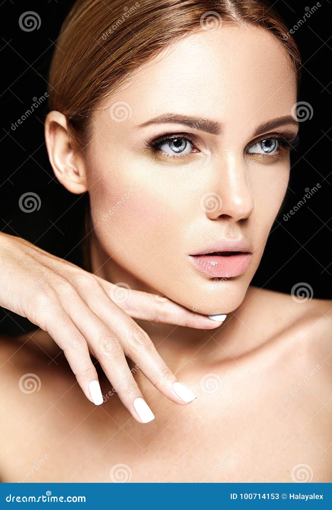 Portrait Of Beautiful Woman Model With Makeup And Clean Healthy Skin