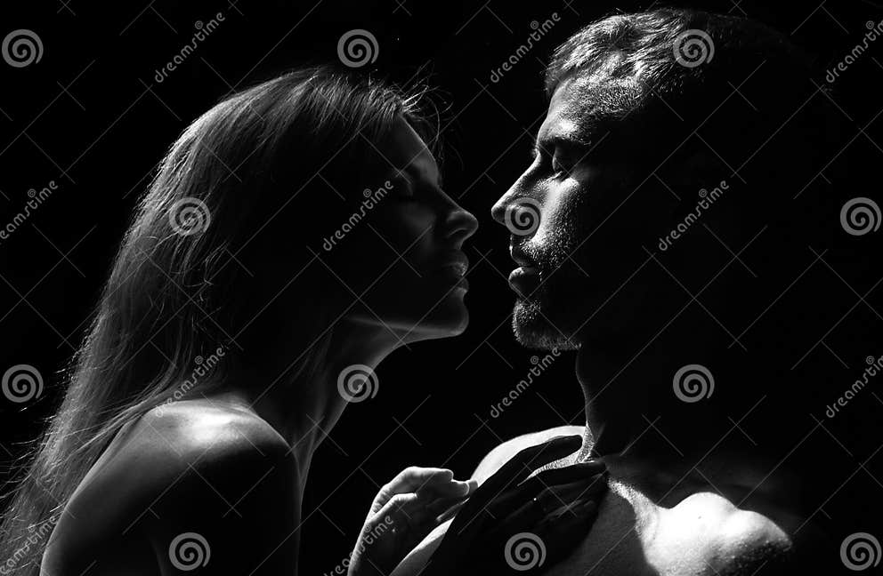 Sensual Kiss Couple In Love Face To Face Tender Hugging And Kissing
