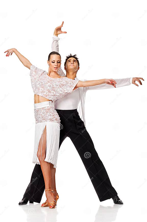Sensual Salsa Dancing Couple Making a Dance Move and Posing for Stock ...