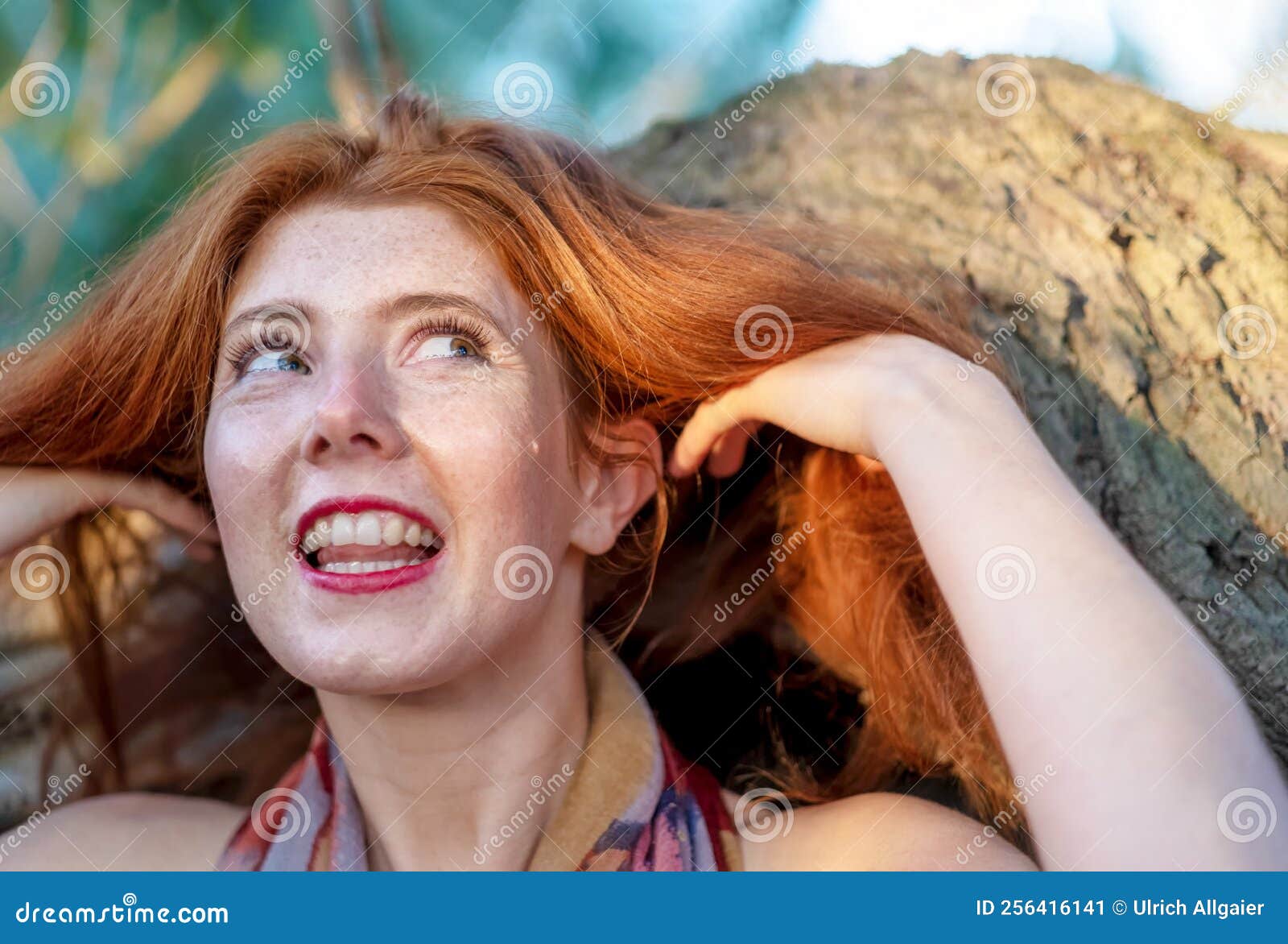 Sensual Seductive Portrait Of Happy Laughing Beautiful Red Haired