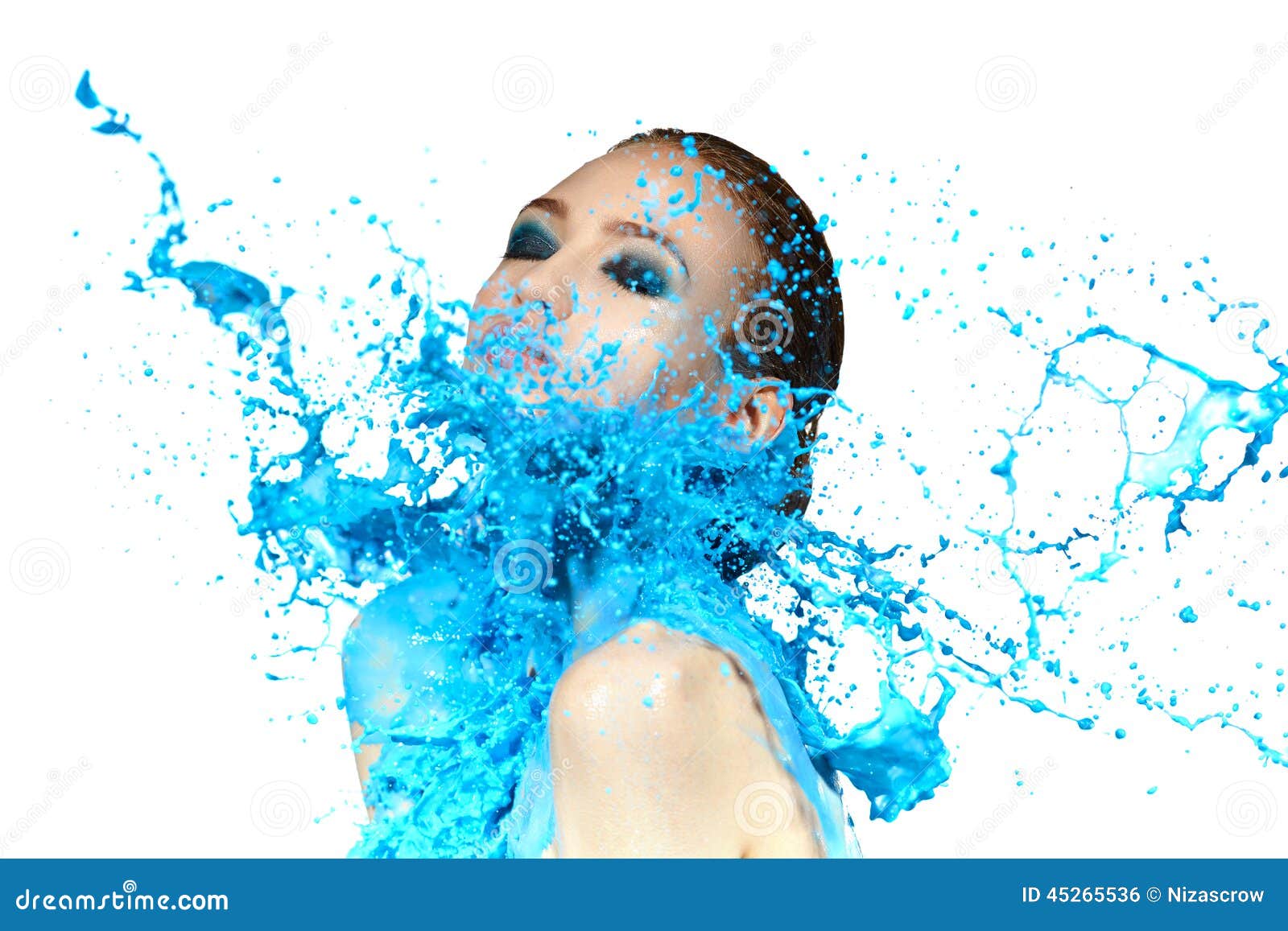 Sensual Woman and Big Paint Waves. Blue Splash Stock Photo - Image of ...
