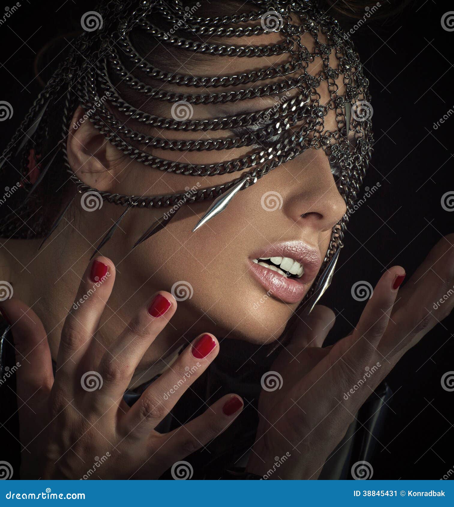 Sensual Woman with Chain Mask Stock Image - Image of brunette, figure ...