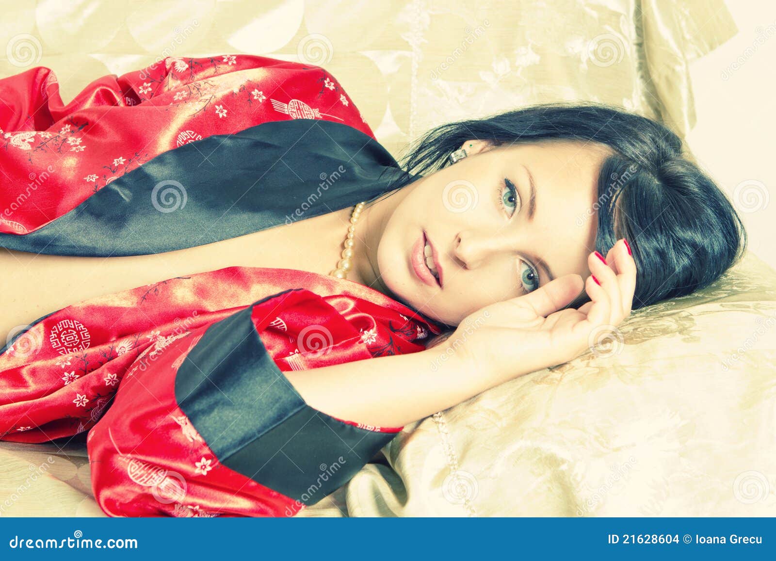 Sensual woman lying on bed stock photo. Image of beauty - 21628604