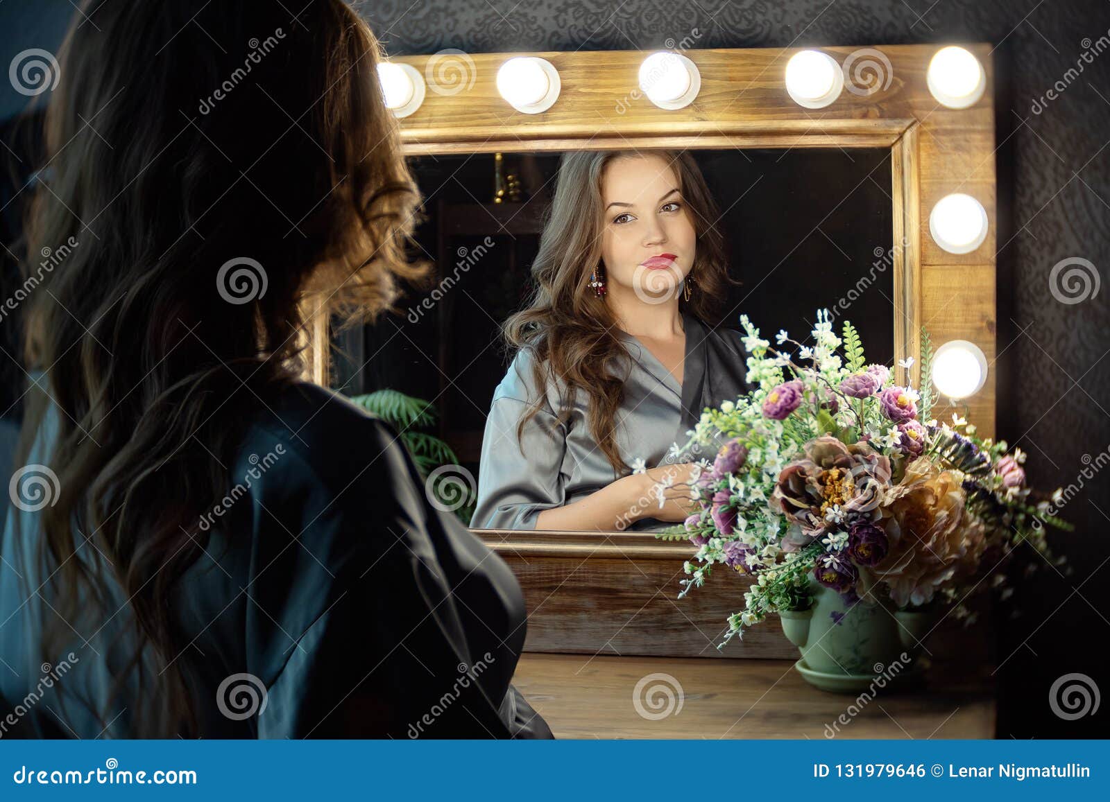 Sensual Woman in Mirror Reflection Stock Photo - Image of clean, copy ...